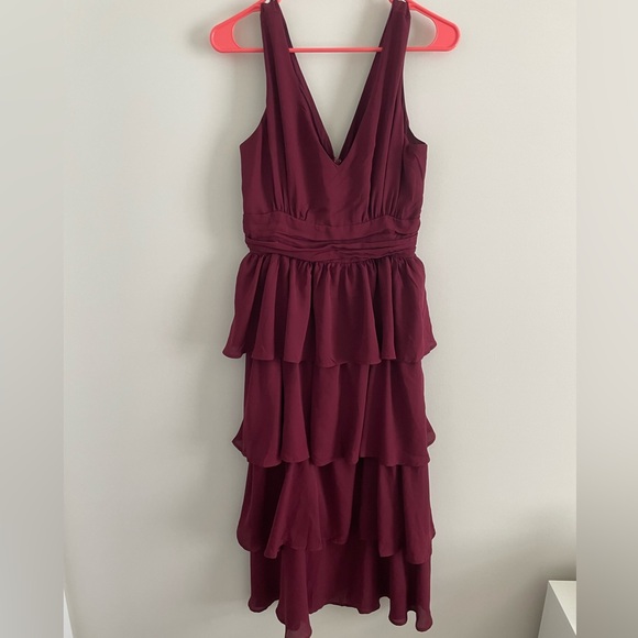 koko and mason | Dresses | New Koko Mason Maroon Ruffle Tiered Midi ...